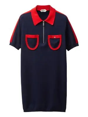 Versace Medusa Emblem Zip-front Short Sleeve Dress - Blu