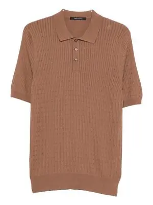 Tagliatore Cable-knit Polo Shirt With Ribbed Collar, Cuffs & Hem - Marrone