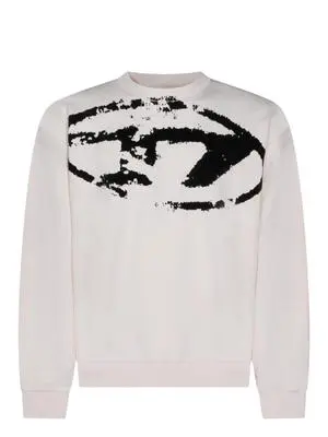 DIESEL® Relaxed Fit Crewneck Sweater With Flocked Logo - Bianco