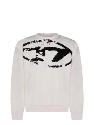 DIESEL® DIESEL Relaxed Fit Crewneck Sweater With Flocked Logo Bianco
