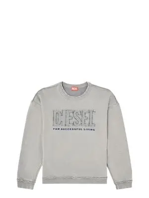 DIESEL® Relaxed Fit Crew Neck Sweatshirt With Appliqué And Embroidered Details - Grigio