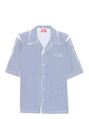 DIESEL® Spread Collar Short-sleeve Shirt With Embroidered Chest Logo - Blu