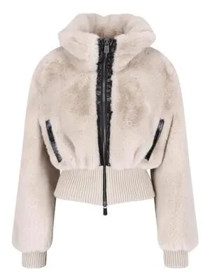 Pinko Cropped Zip-up Utility Jacket With Textured Finish - Beige