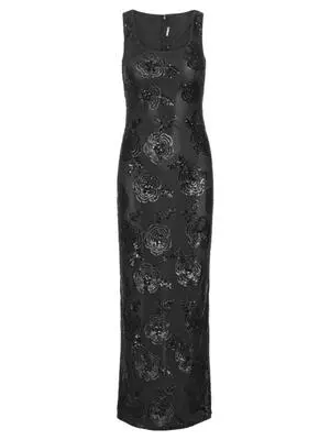 ROTATE BY BIRGER CHRISTENSEN Long Fitted Sequin Floral Embroidered Dress - Nero