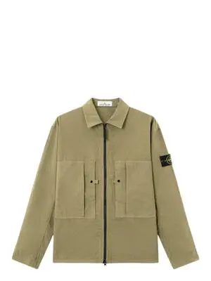 Stone Island Inspired Cotton Utility Jacket With Snap Patch Pockets And Two-way Zip - Verde
