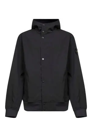 Stone Island Tech Hooded Jacket With Drawstring And Ribbed Trim - Nero