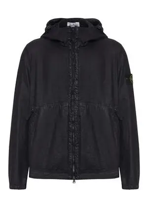 Stone Island Lined Hooded Jacket With Two-way Zip And Drawcord - Nero