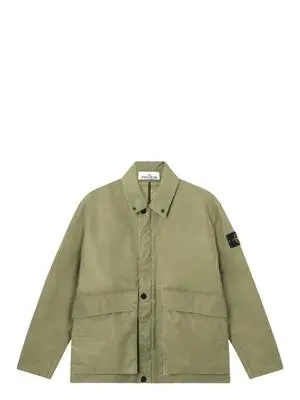 Stone Island Stand Collar Zip Jacket With Snap-placket Pockets - Verde
