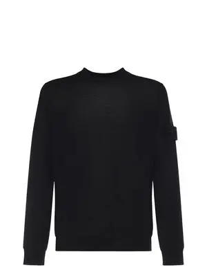 Stone Island Ribbed Crewneck Sweatshirt With Badge Detail - Nero