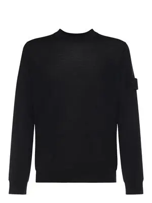 Stone Island Ribbed Crewneck Sweatshirt With Badge Detail - Nero