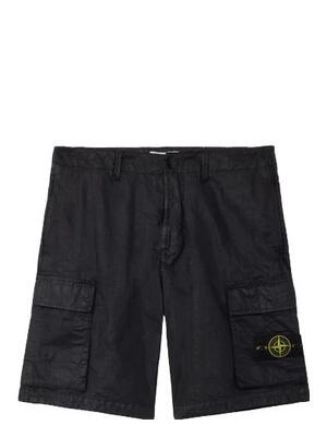 Stone Island Cargo Bermuda Shorts In Nylon Panama - Nero