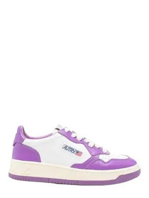 AUTRY Autry Women's Leather Sneaker With Perforated Toe, Flat Cotton Laces & Logo Rubber Sole Viola