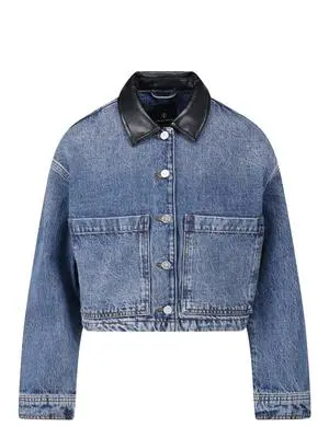 ANINE BING Cotton Jacket With Leather Collar - Blue