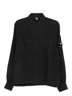 C.P. COMPANY Linen Long-sleeve Shirt With Snap Front Pockets & Lens Pocket - Nero