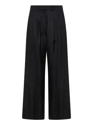 PT TORINO High-waisted Wide-leg Trousers In Virgin Wool And Linen - Nero