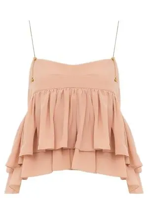 Chloé Sleeveless Tiered Silk Mini Dress With Chain Straps - Rosa