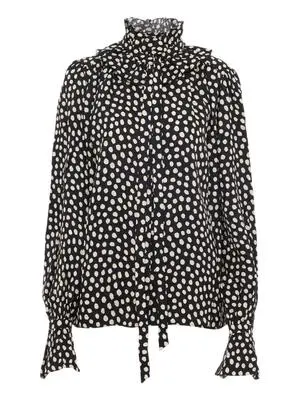 Chloé High-neck Silk Blouse With Front Tie - Nero