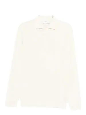 LARDINI Long-sleeve Cotton-silk Polo Shirt With Button Front - Bianco