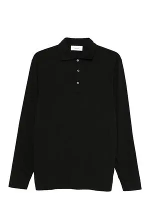 LARDINI Long-sleeve Cotton-silk Polo Shirt With Front Button Closure - Nero