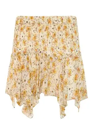 MARANT ETOILE Floral Lightweight Midi Skirt With Fringed Hem - Yellow