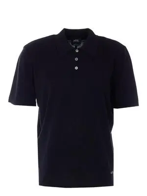 A.p.c. Cotton Polo Shirt With Ribbed Cuffs & Hem And Button Placket - Nero