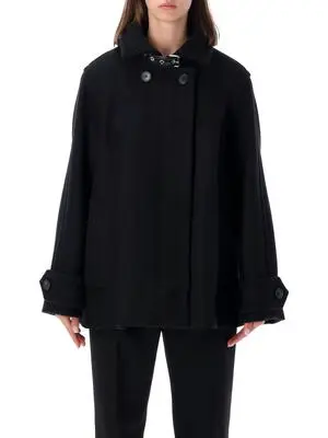 LANVIN Short Wool Jacket With Stand-up Collar And Contrast Vinyl Belt - Nero