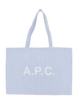 A.p.c. Striped Cotton Tote Bag With Logo Print - Azzurro