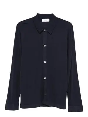 LARDINI Button-front Long-sleeve Silk Dress Shirt With Collared Neck - Blu
