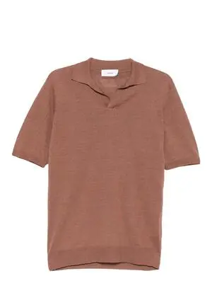 LARDINI Lardini Short-Sleeve Polo Shirt With Notched Neck And Ribbed Hem, Linen-Cotton Blend Marrone