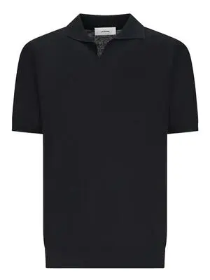 LARDINI Linen-cotton Notched Neck Short-sleeve T-shirt With Ribbed Hems - Nero
