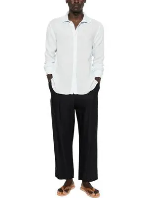 120% Lino Classic Collar Linen Shirt With Long Sleeves & Slim Fit - Azzurro