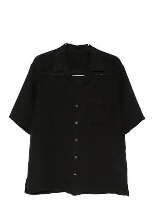 120% Lino 100% Linen Classic Collar Short-sleeve Shirt With Chest Pocket - Nero