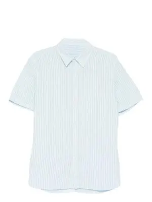 120% Lino Contemporary Fit 100% Linen Shirt With Lined Print, Made In Italy - Azzurro