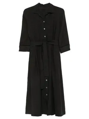 120% Lino 100% Linen Button-up Belted Mini Dress - Nero