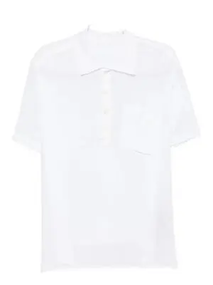 120% Lino 100% Linen Short-sleeve Shirt With Chest Pocket - Bianco
