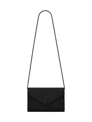 Saint Laurent Saint Laurent Mini Leather Crossbody Wallet With Chain Strap, YSL Hardware, 14 Cm Nero