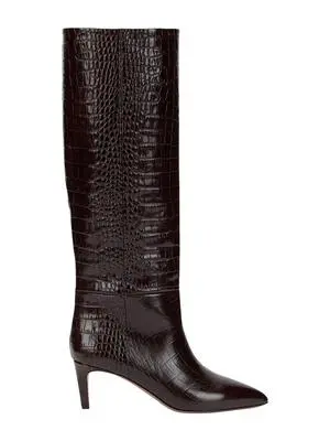 Paris Texas Tall Croc Effect Leather Boots - Brown