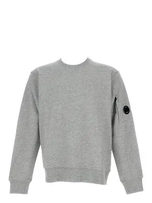 C.P. COMPANY Cotton Ribbed Crewneck Sweater With Embroidered Lens Detail - Grigio