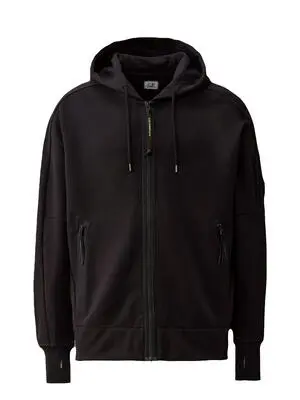 C.P. COMPANY CP COMPANY Adjustable Hood Full-Zip Cotton Sweatshirt With Lens Detail And Thumb-hole Cuffs Blu