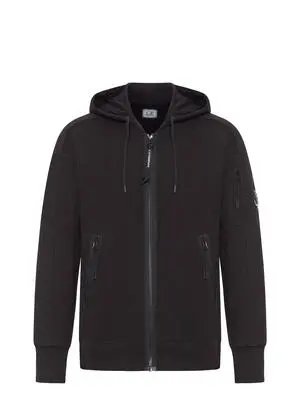 C.P. COMPANY Adjustable Logo Hood Full-zip Sweatshirt With Lens Detail - Nero