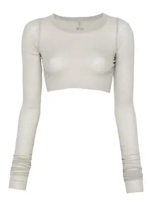 Rick Owens Cropped Round Neck Long Sleeve T-shirt - Grigio