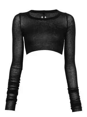Rick Owens Cropped Ribbed Long Sleeve Top - Nero