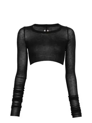 Rick Owens RICK OWENS Cropped Ribbed Long Sleeve Top Nero