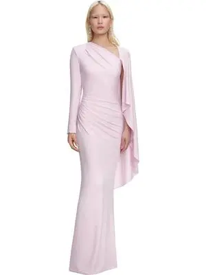 SELF-PORTRAIT Long Sleeve T-shirt Dress With Asymmetrical Neckline - Rosa