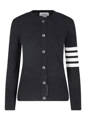 THOM BROWNE THOM BROWNE 100% Cashmere Crewneck Cardigan With Signature Stripes