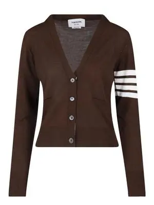 Thom Browne V-neck Button-front Cardigan With Striped Sleeve - Brown