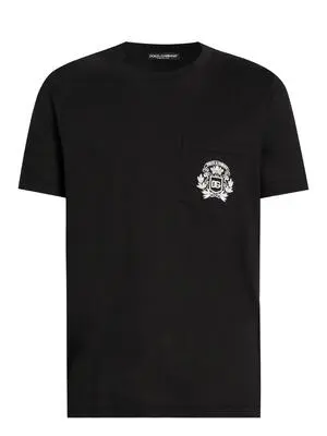 Dolce & Gabbana Cotton T-shirt With Embroidered Chest Pocket, Patch Detail - Nero
