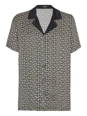 Balmain Shirt Collar Short-sleeve Shirt With 4-button Front - Nero