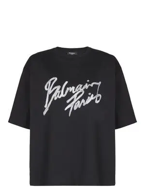 Balmain Brush Print Cotton T-shirt - Nero