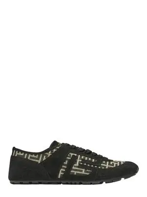 Balmain Lace-up Calfskin Sneakers With Notched Outsole - Nero